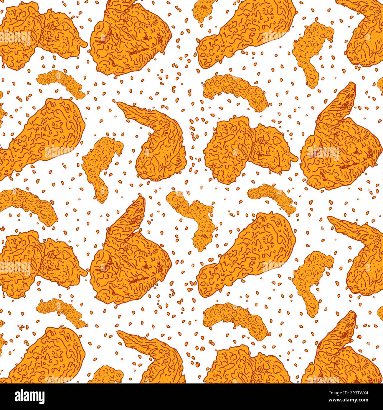 Chicken Fried Crispy Seamless Pattern. Fast food menu design elements ...