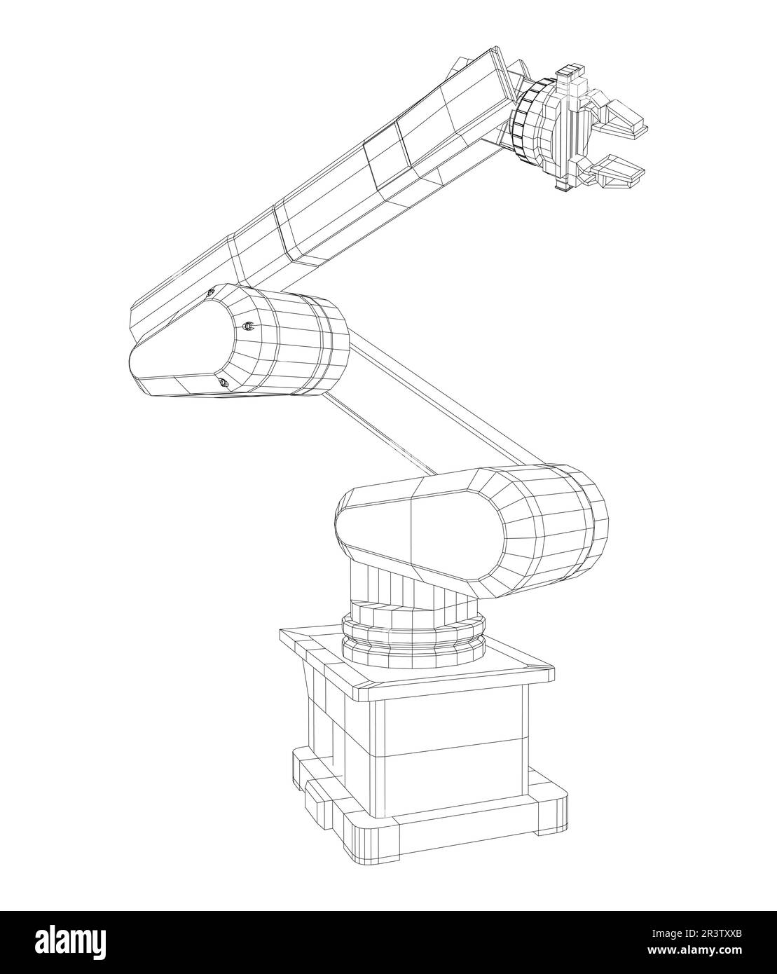 Industrial Robotic Arm Hand isolated on white. Technical wire-frame ...