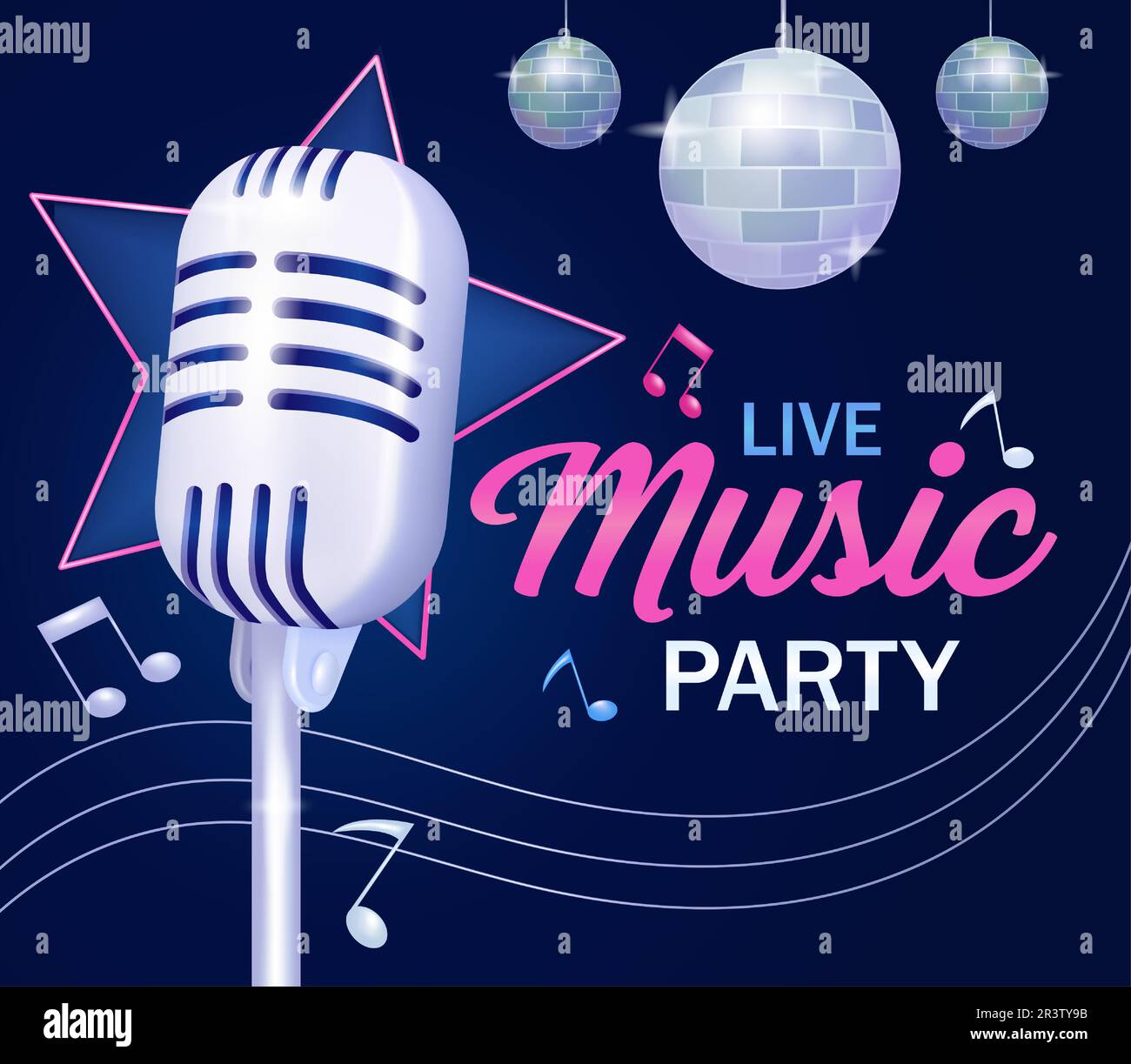 Vintage microphone with beautiful disco ball ornament and stars ...