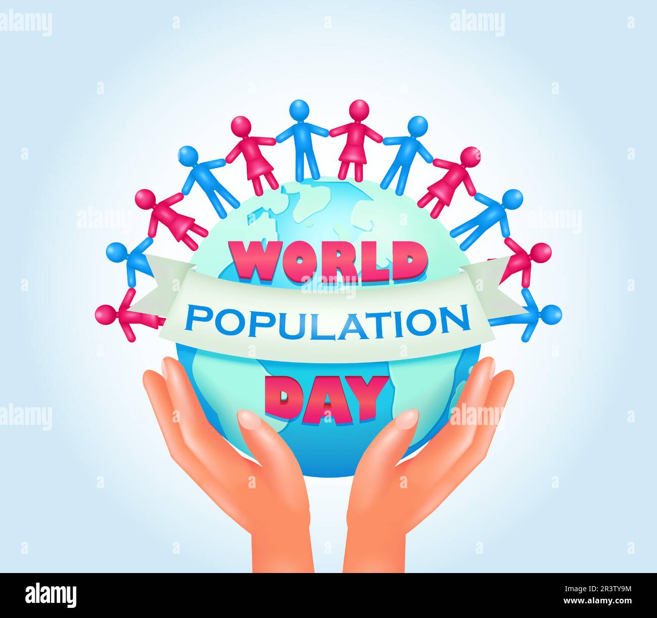 World Population Day. Vector 3d style banner or poster, pair of hands ...