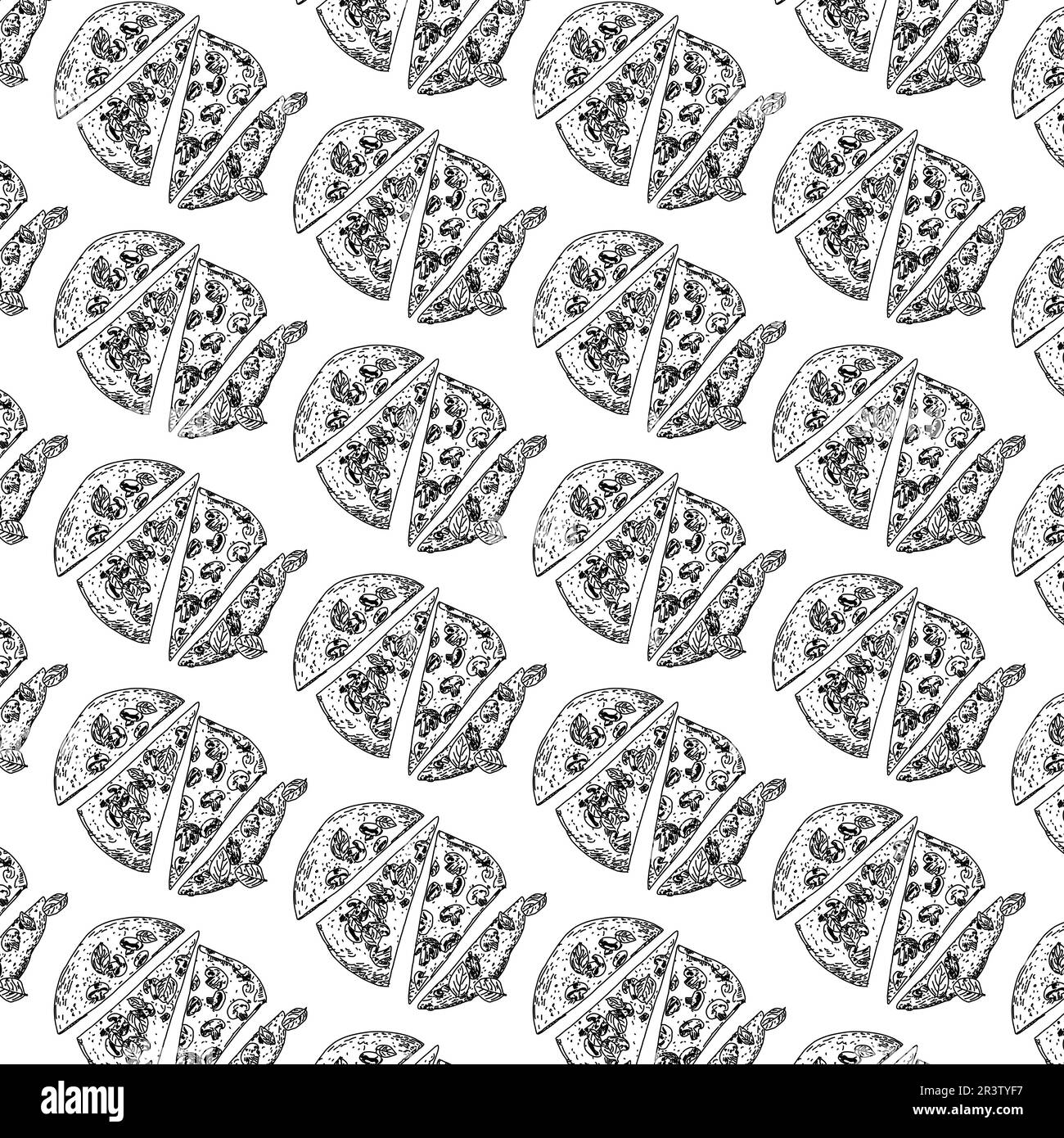 Seamless pizza pattern. Hand drawn pizza illustrations. Vector ...