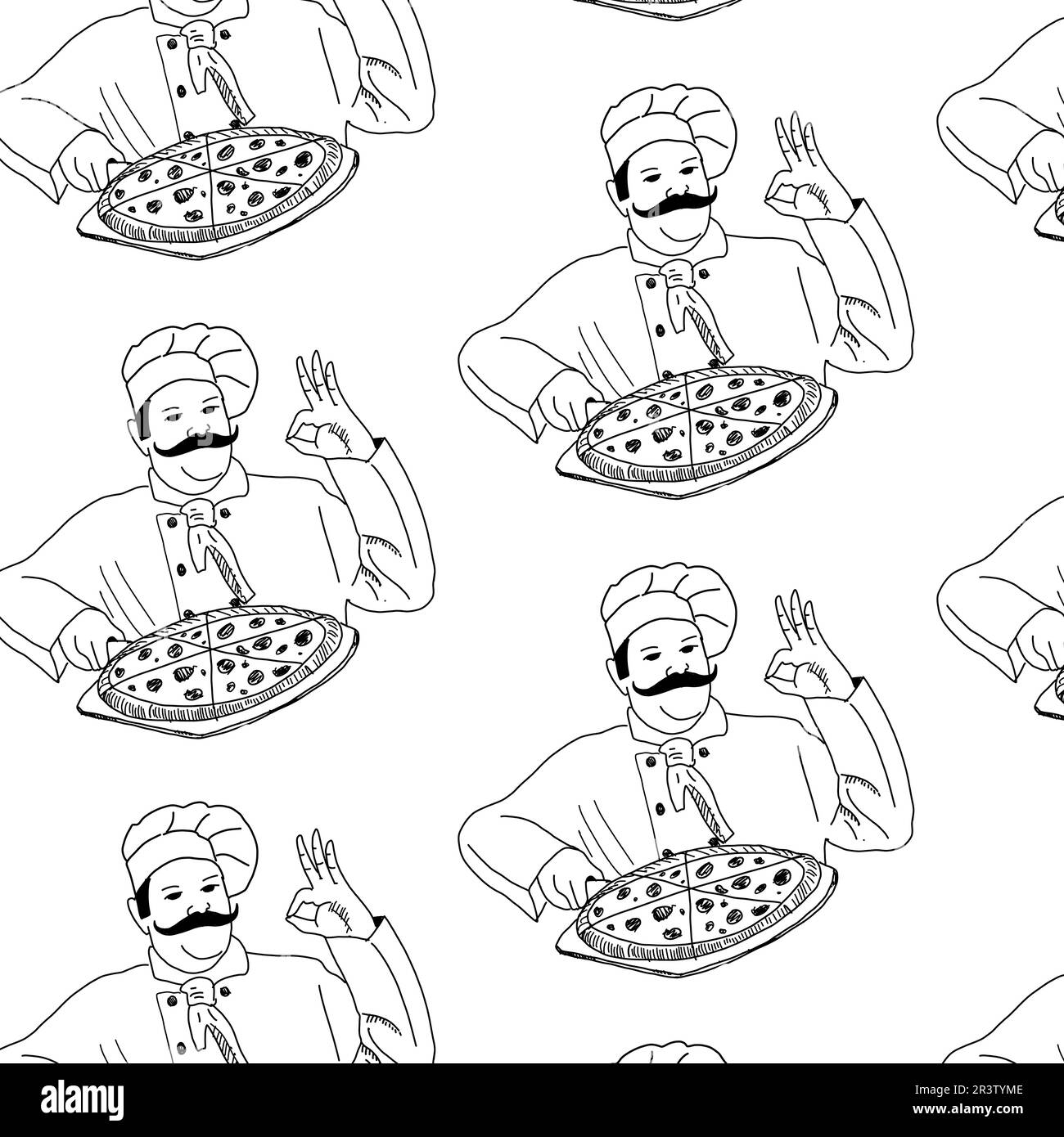 Seamless pizza pattern. Hand drawn pizza illustrations. Vector ...