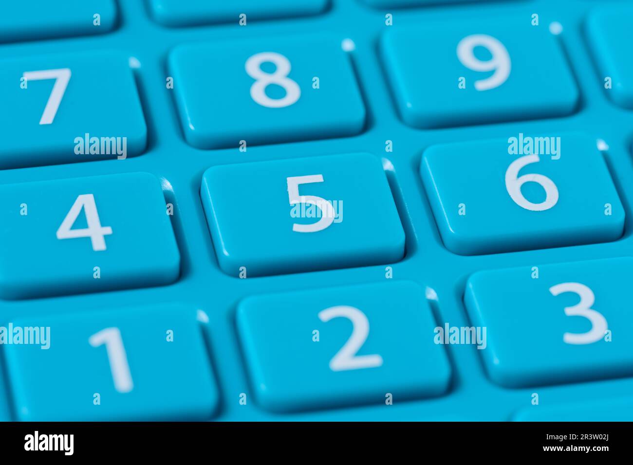 Button with numbers on a blue plastic calculator, keyboard Stock Photo ...