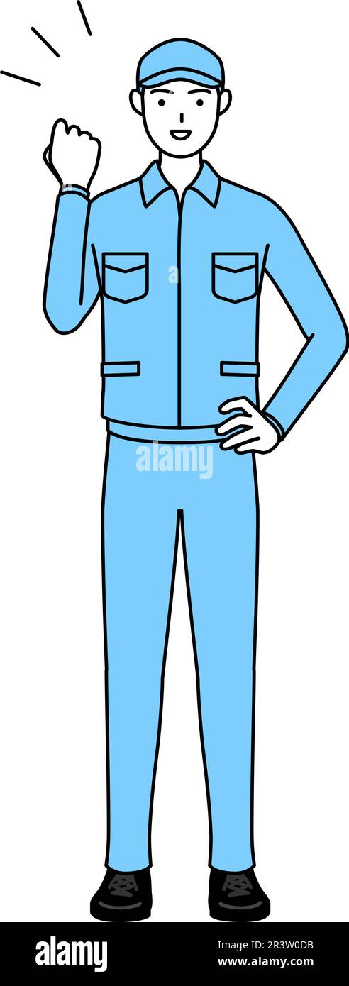Man in hat and work clothes posing with guts, Vector Illustration Stock ...