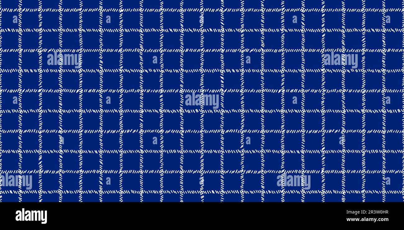 Windowpane plaid blue and white seamless pattern with sketchy lines ...