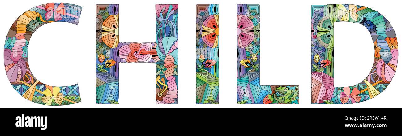 Hand-painted art design. Hand drawn illustration word Child for t-shirt ...