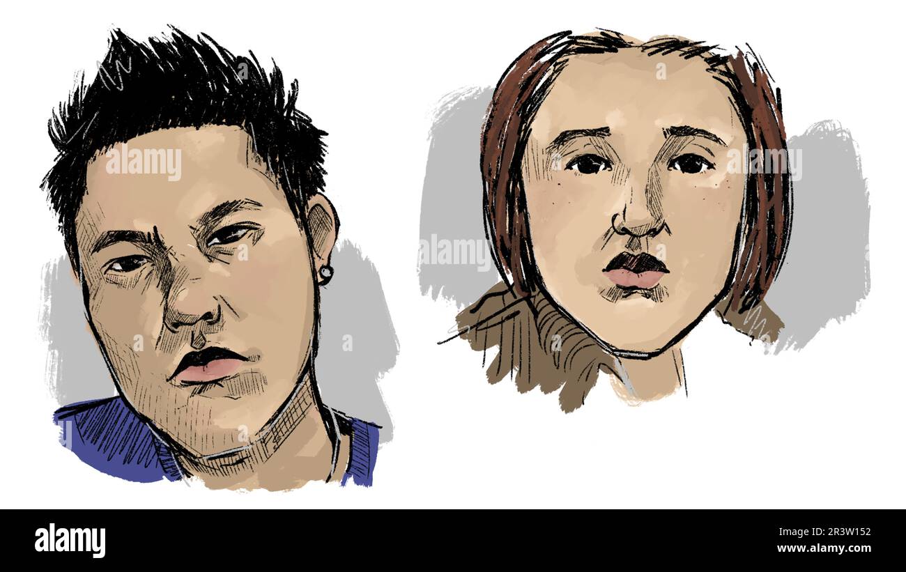 A courtroom sketch depicts Chee Kit "Max" Chong (left) and Angie Yeh ...