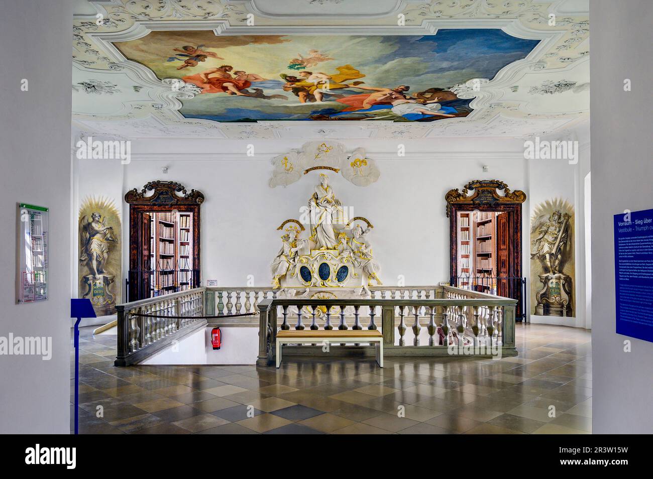 Antechamber, entrance to the library of Ottobeuren Abbey, statue of ...