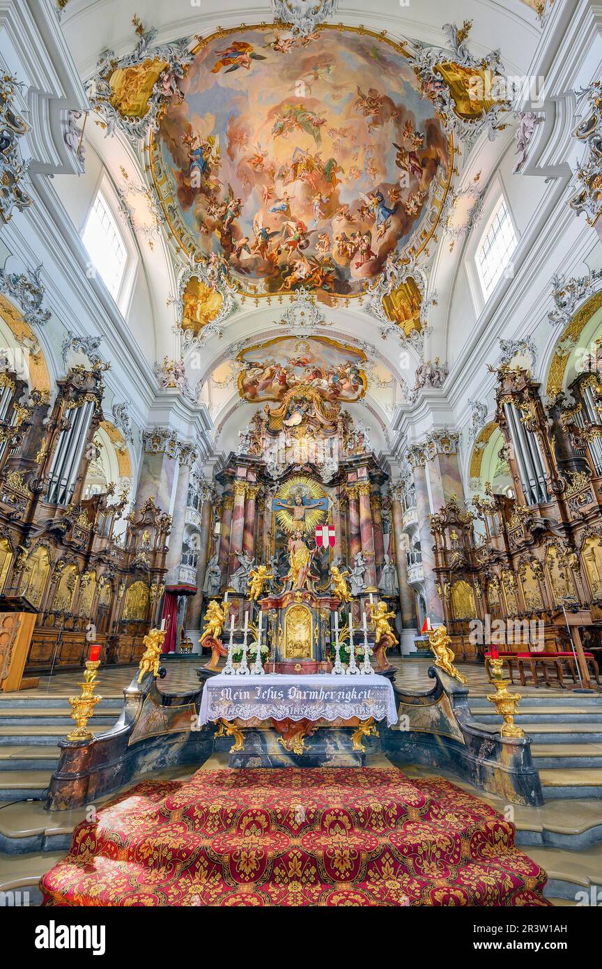 Main altar and ceiling frescoes, Ottobeuren Monastery, Benedictine ...