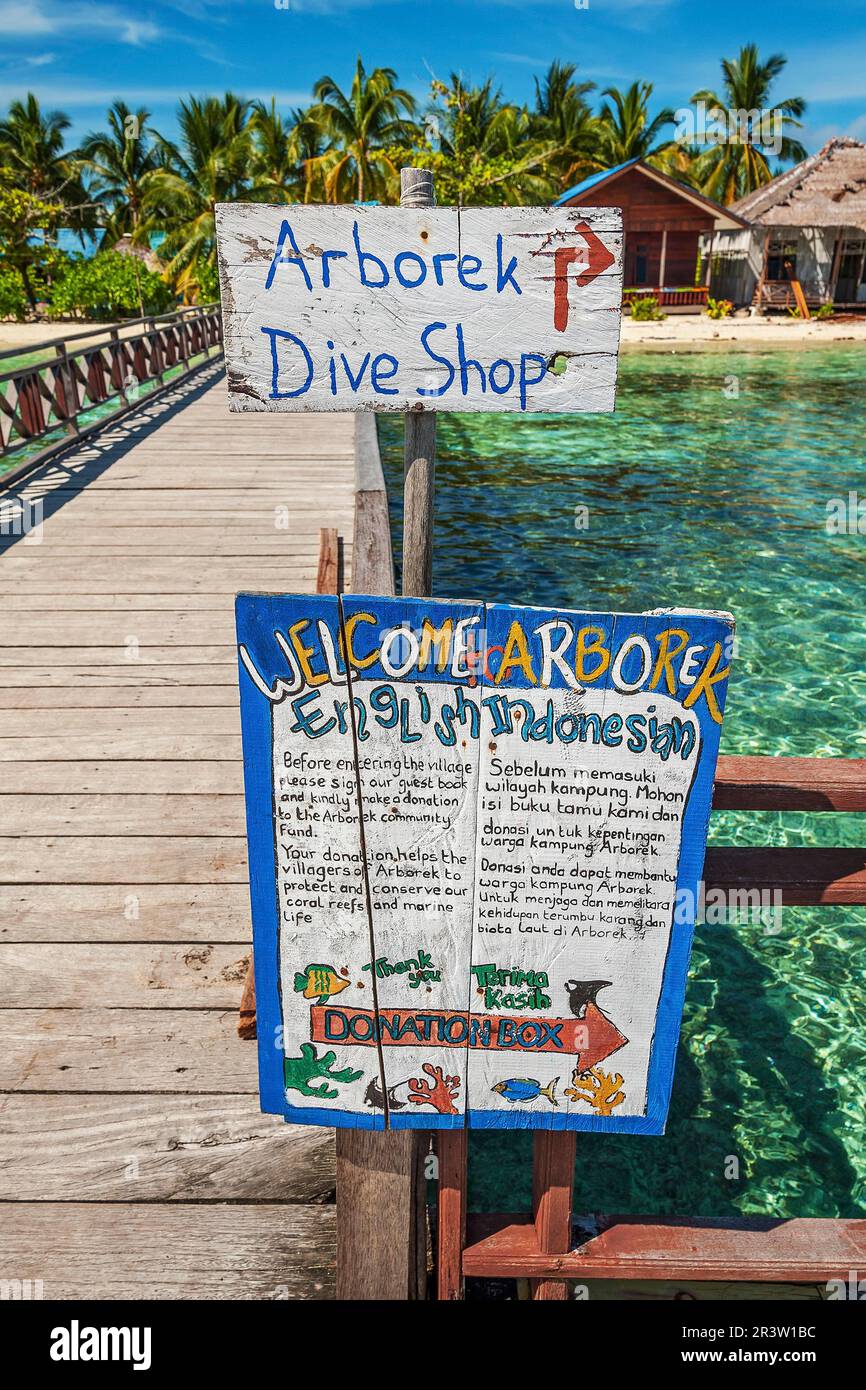 Signs, Welcome Island Arborek, Dampier Strait, West Papua, West New ...