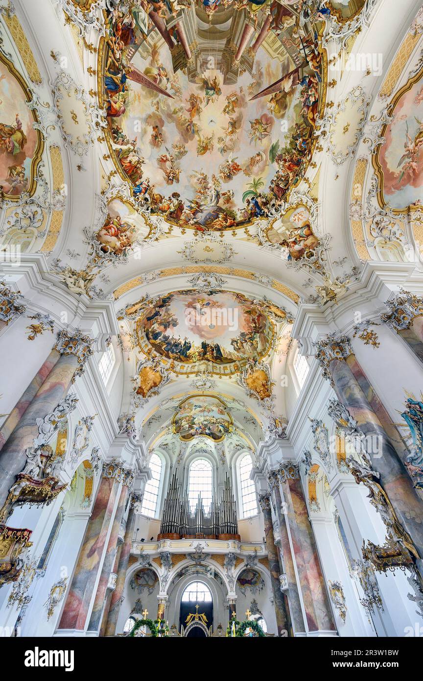 Organ gallery and ceiling frescoes, Ottobeuren Monastery, Benedictine ...