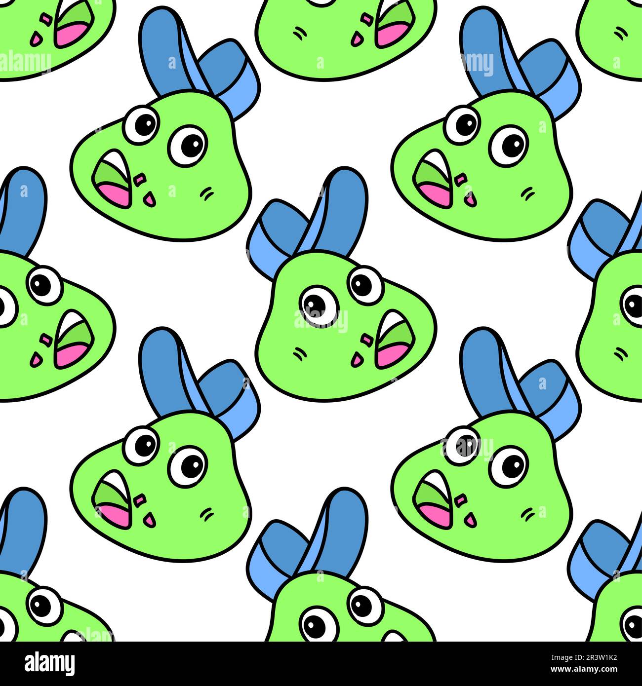 Shocked face creature seamless textile print. repeat pattern background ...