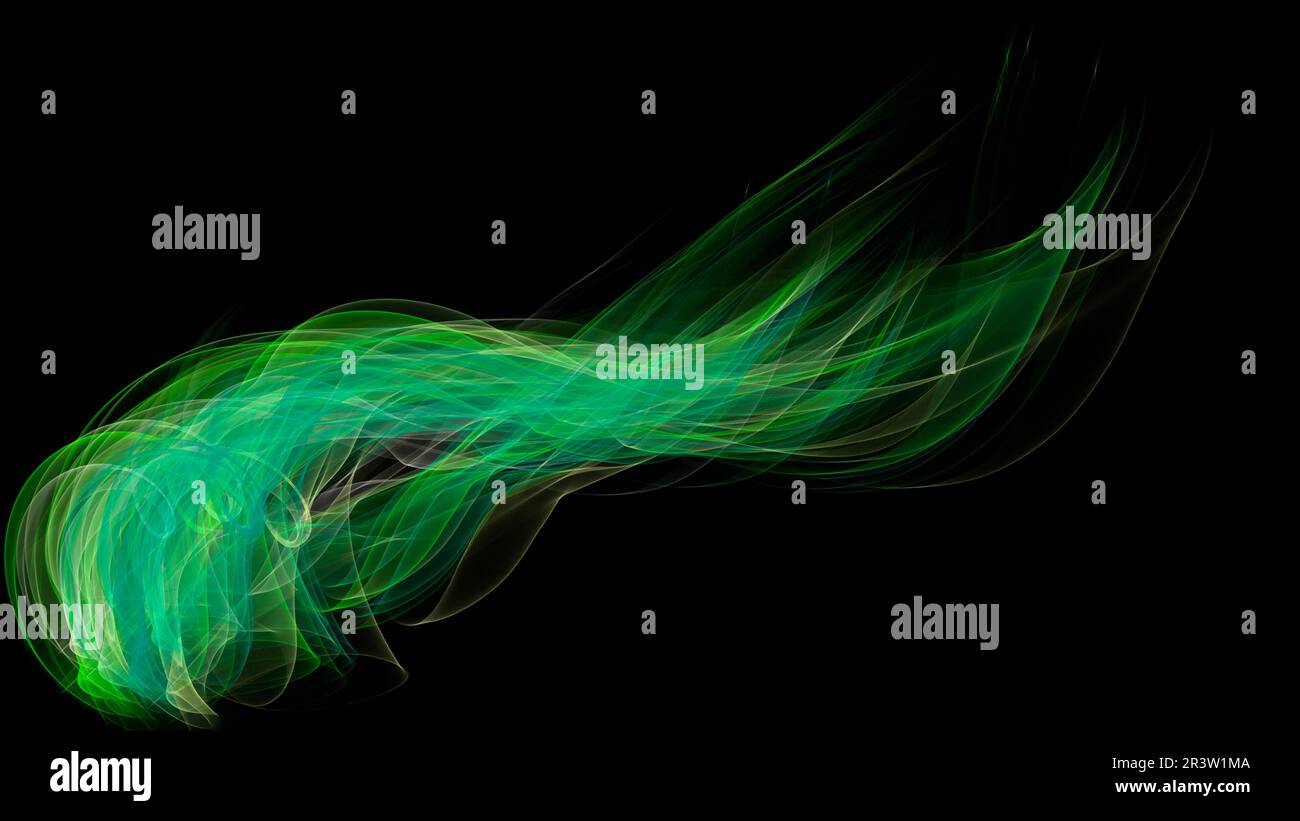 graphic illustration on a black background of green gradient luminous ...