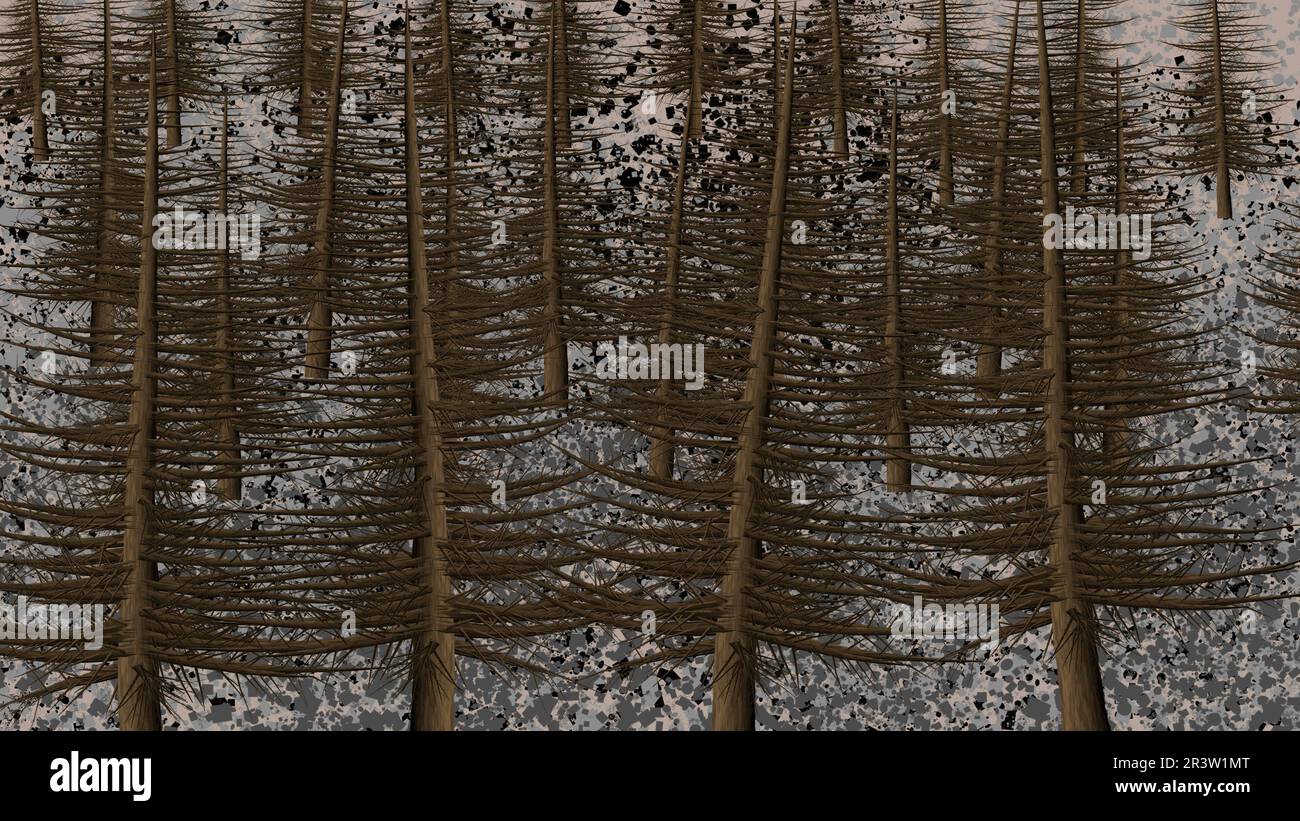 graphic illustration of a dry fir forest due to drought Stock Photo - Alamy