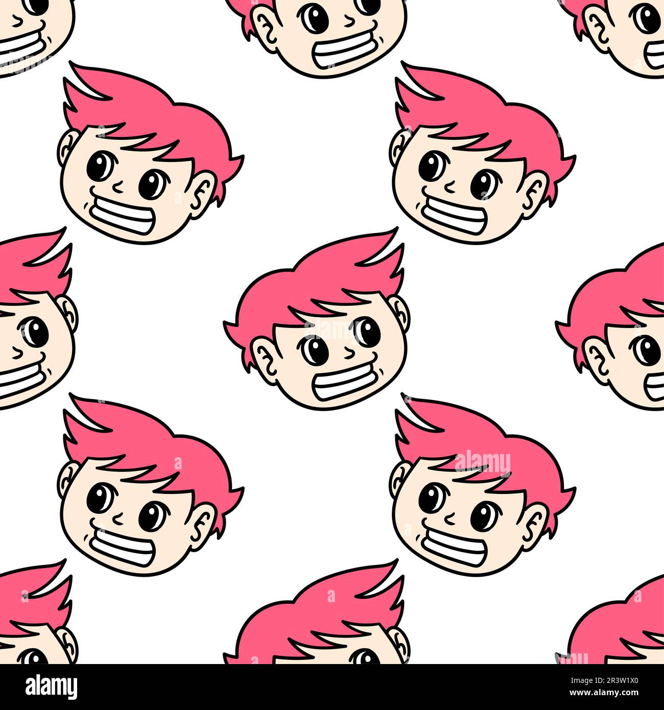 A pink haired man with a greasy face seamless pattern textile print ...