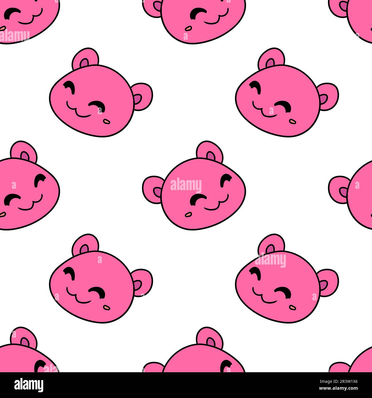 Smile bear head pink seamless textile print. repeat pattern background ...