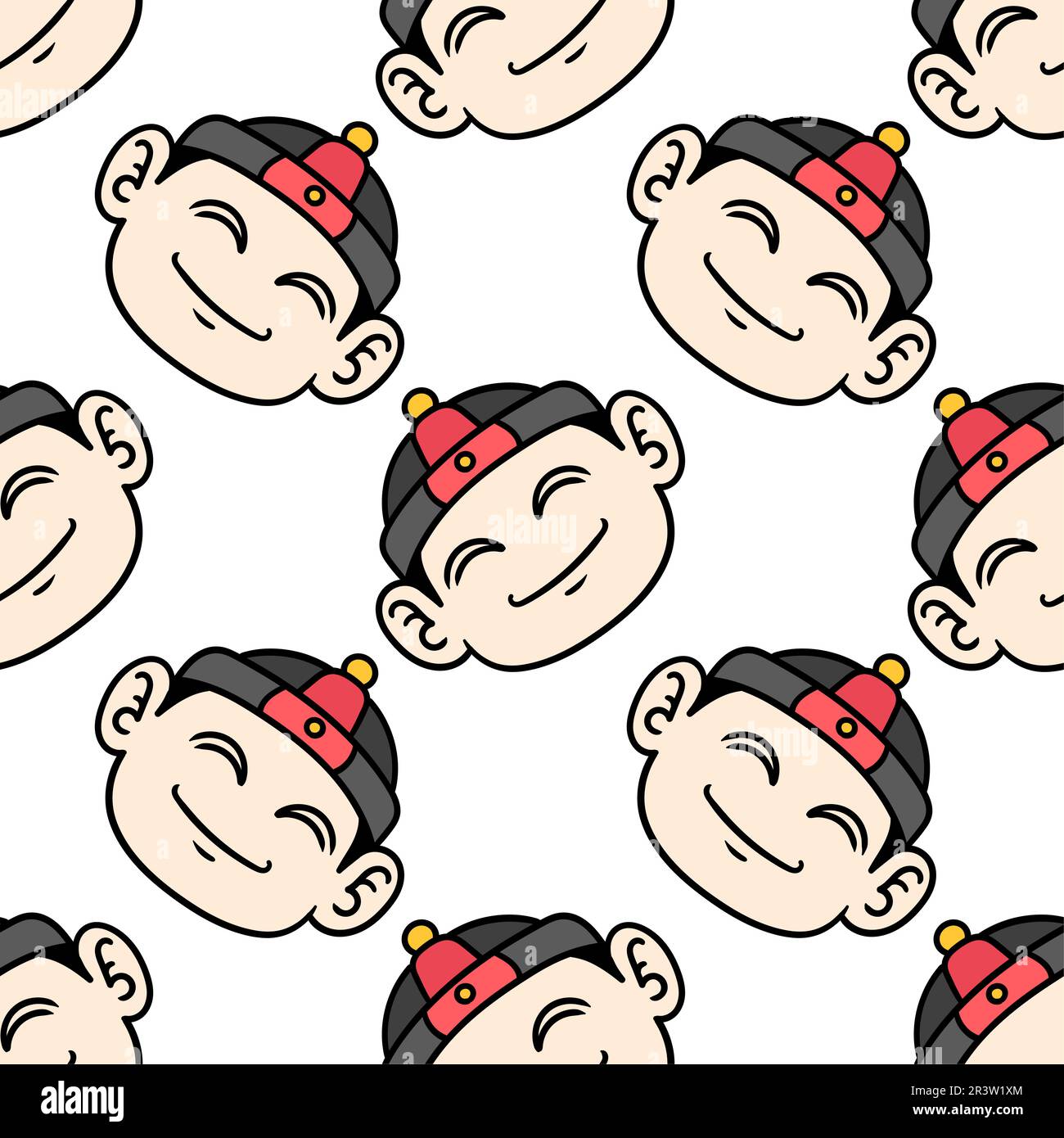 Chinese man smile seamless pattern textile print. repeat pattern ...