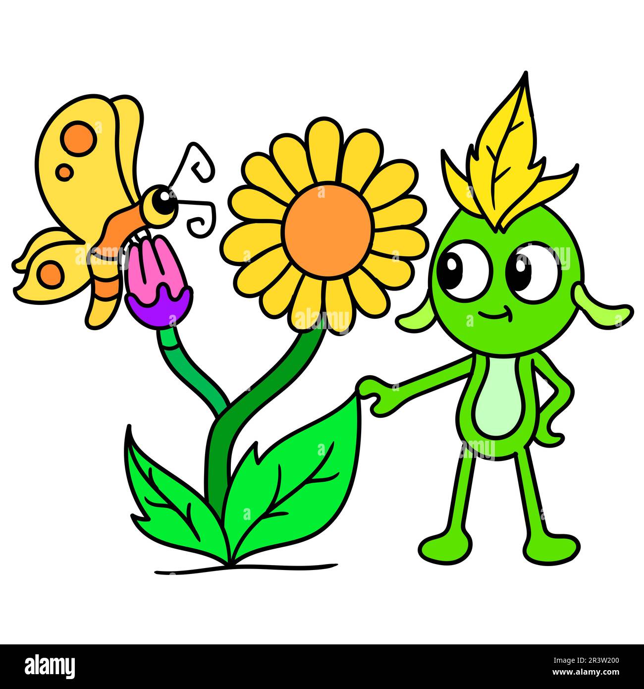 Spring flowers and little creatures swarming, doodle icon image kawaii ...
