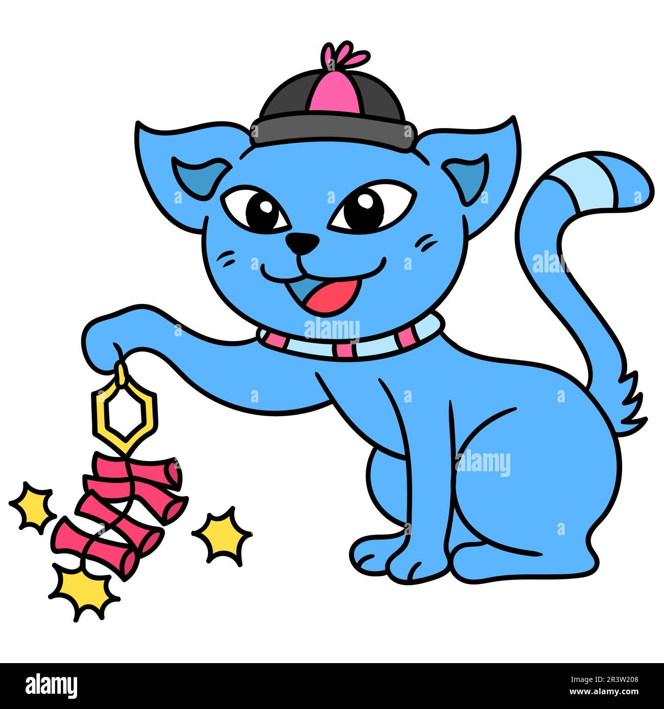 Cats celebrate chinese new year by lighting firecrackers, doodle icon ...