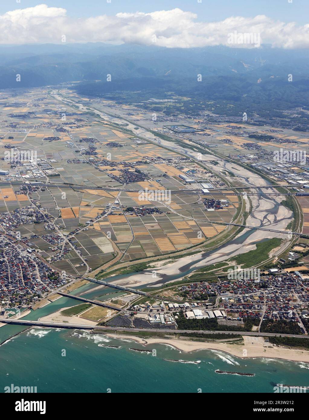 An aerial photo shows Hakusan Tedorigawa Geopark in Hakusan City ...