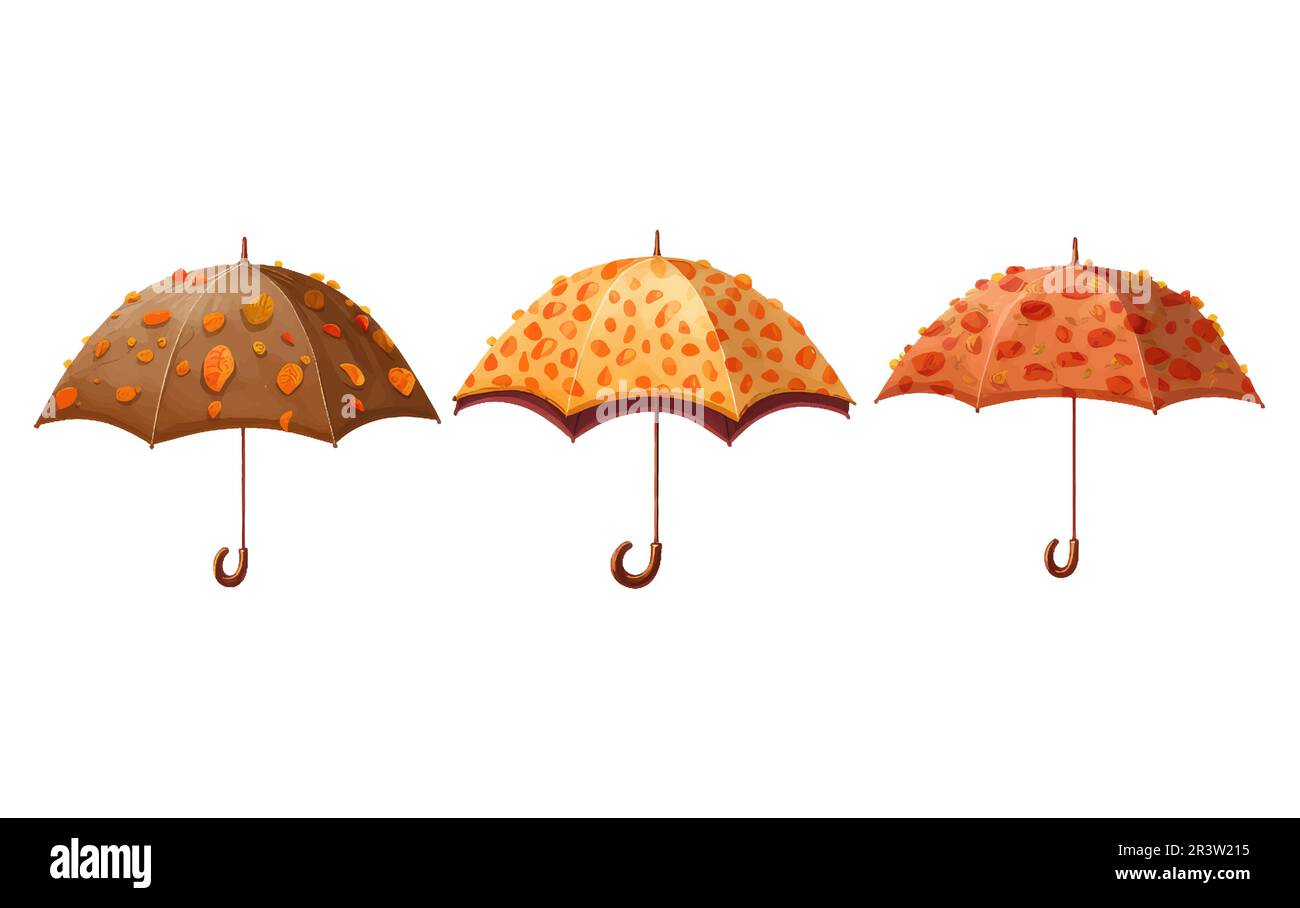 watercolor set vector illustration of colorful autumn umbrella isolated ...