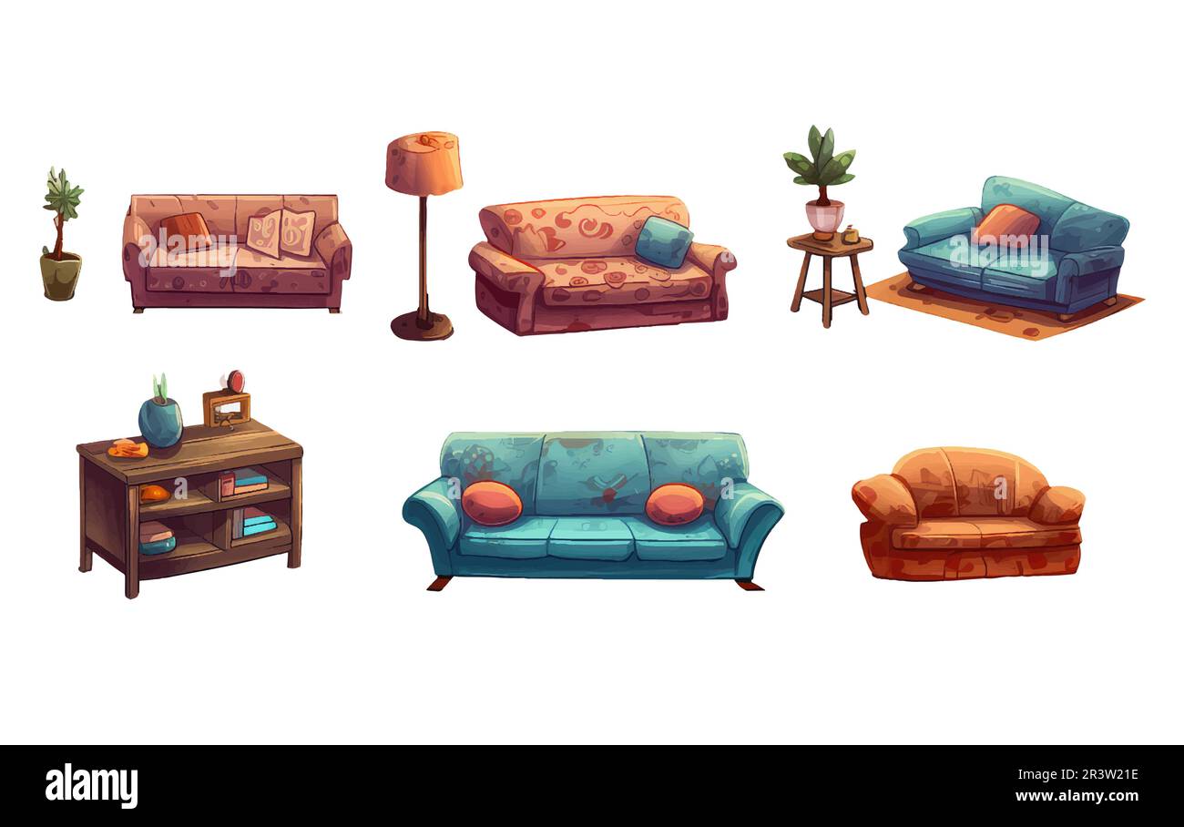 ui set illustration of home interior furniture isolated on white ...