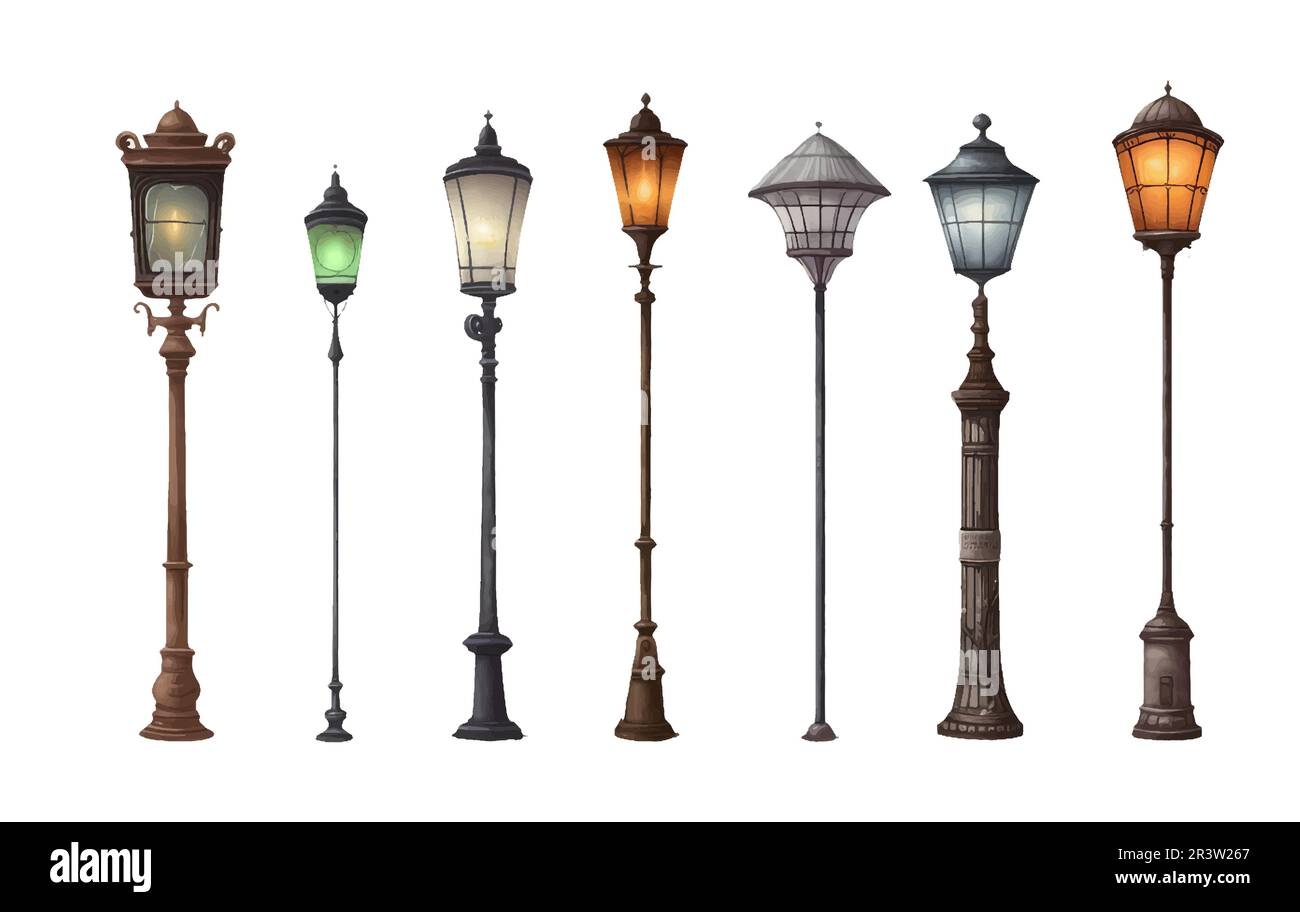 set vector illustration of street lantern isolated on white background ...