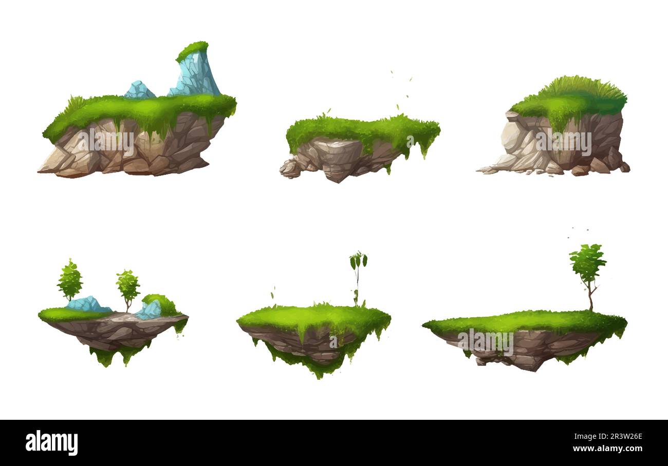 set vector illustration of green platform earth layers isolated on ...