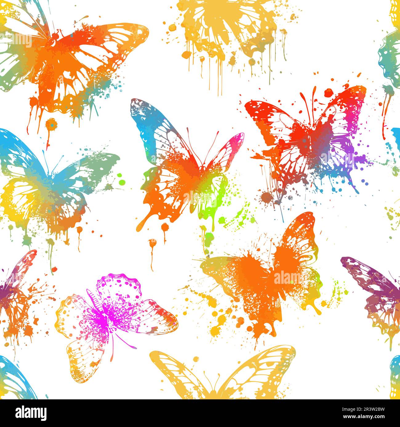 Seamless pattern of colored butterflies. Vector illustration Stock ...