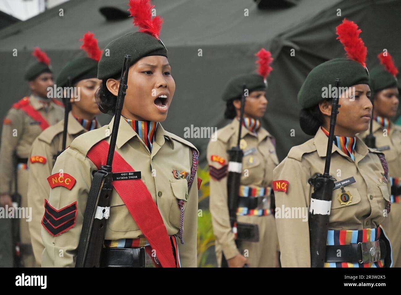 NCC cadets perform at a parade during the combined annual training camp ...