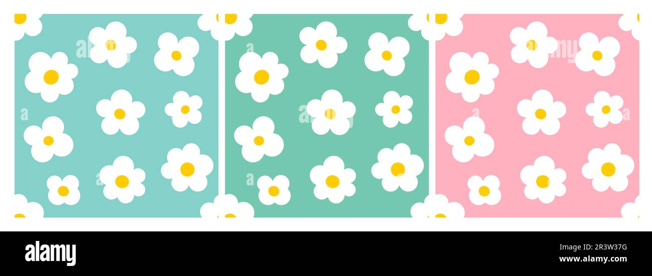 Cute white flowers pastel backgrounds pattern set. Vector illustration ...
