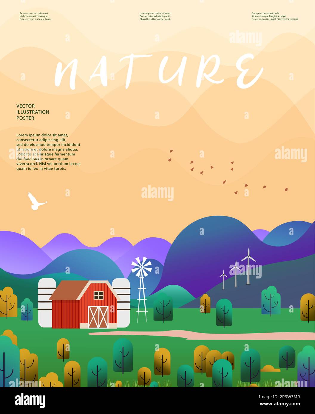 Nature and landscape. Vector illustration of mountains, Trees, plants ...