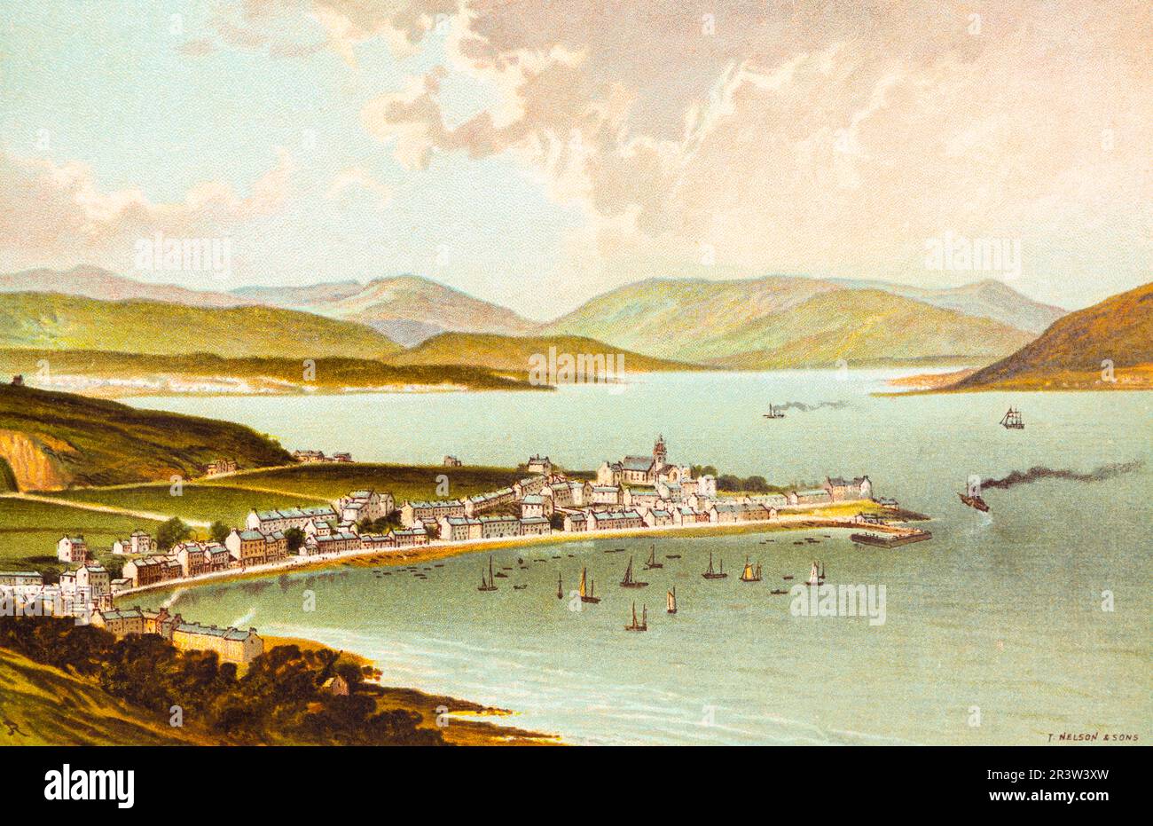 Small town Largs, Firth of Clyde, district Ayrshire, Clyde Fjord ...