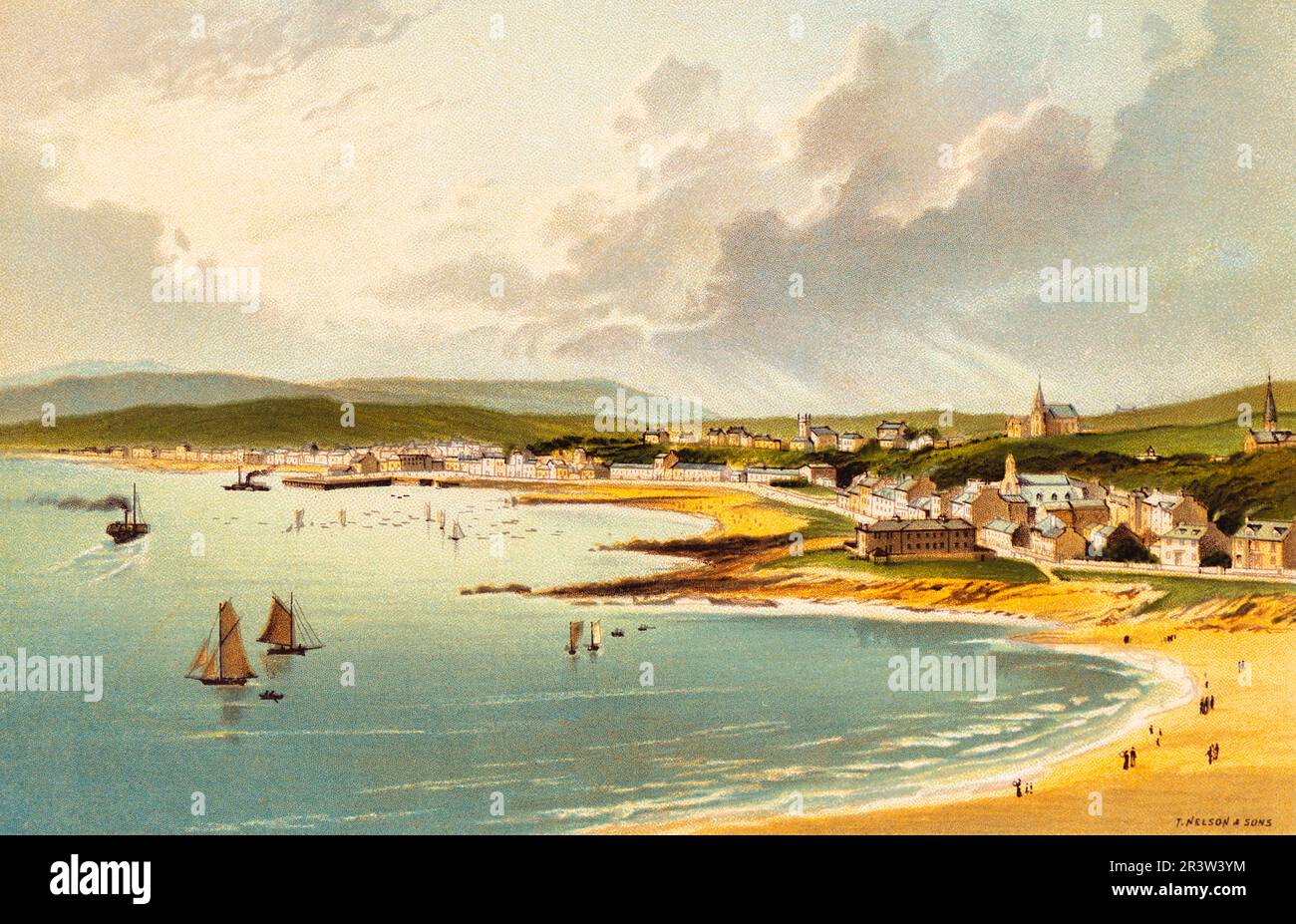 Small town Millport, firth of Clyde, Isle of Cumbrae, mountains, bay ...