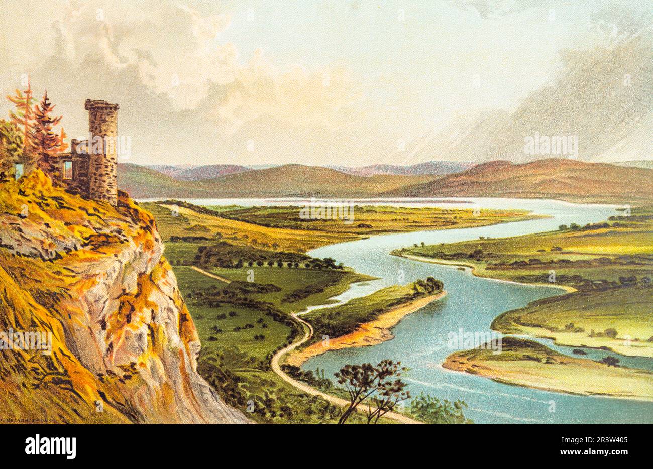 River Tay, valley, Kinoul Hill, landscape, mountains, tower, ruin, rock ...