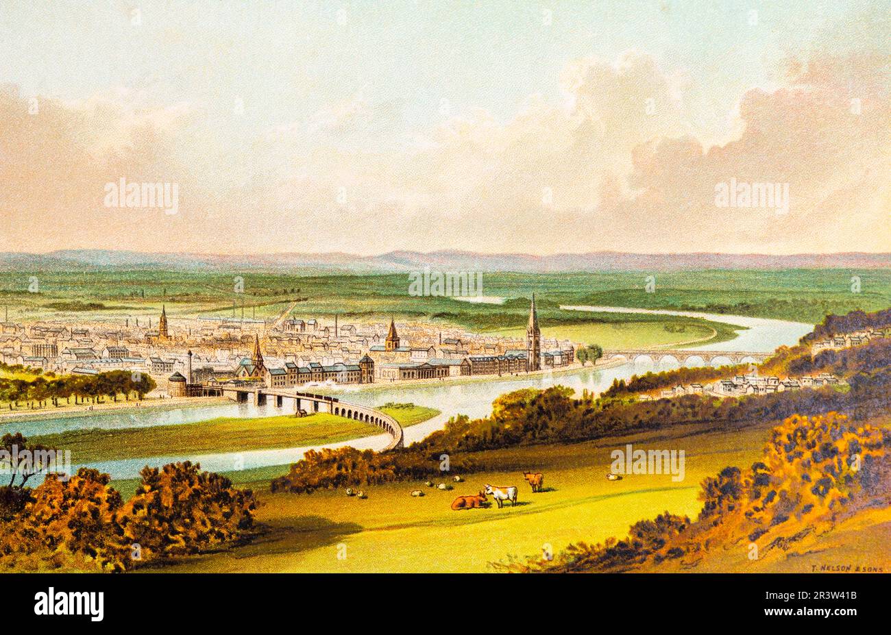 City of Perth, River Tay, landscape, from above, agriculture, cattle ...