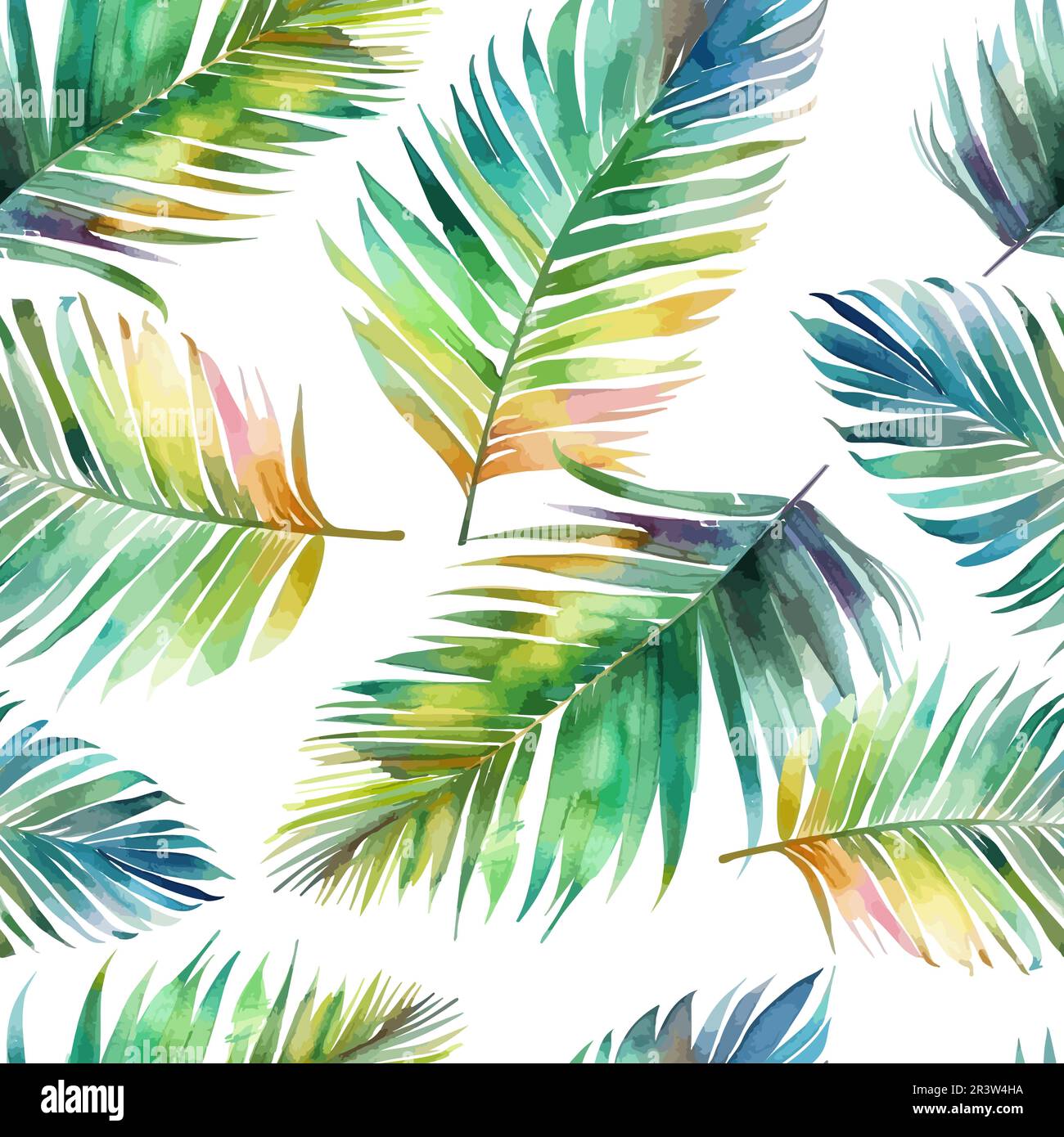 Watercolor tropical palm leaves seamless pattern. Vector illustration ...
