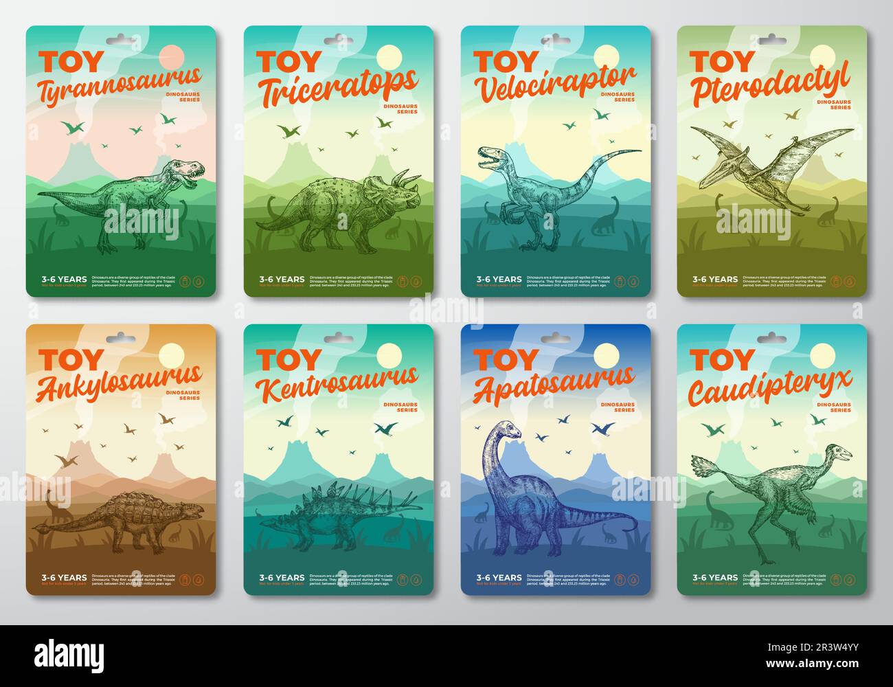 Dinosaur Toy Product Labels Template Set Abstract Vector Packaging ...