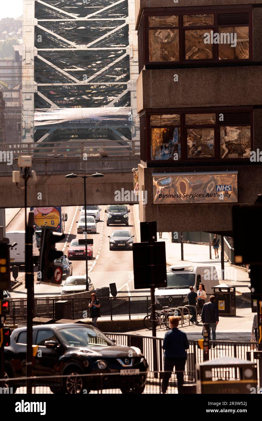 Traffic on the Tyne Bridge. Seen from Swan House roundabout Stock Photo ...