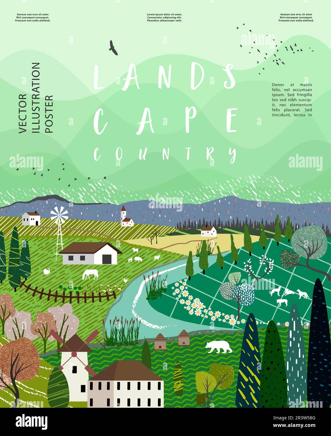 Beautiful countryside, nature and landscape. Vector illustration of ...