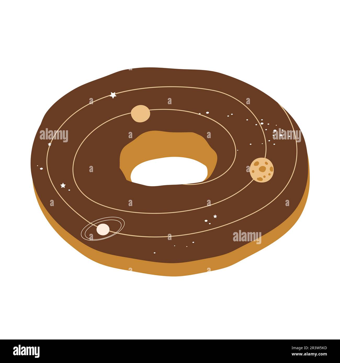 Chocolate Donut with Space orbit and planets decoration. Donut universe ...