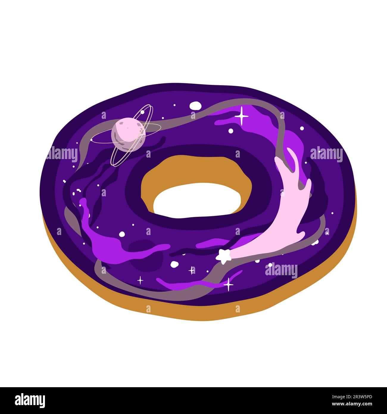 Donut with Space decoration. Cosmic donut concept, vector isolated ...