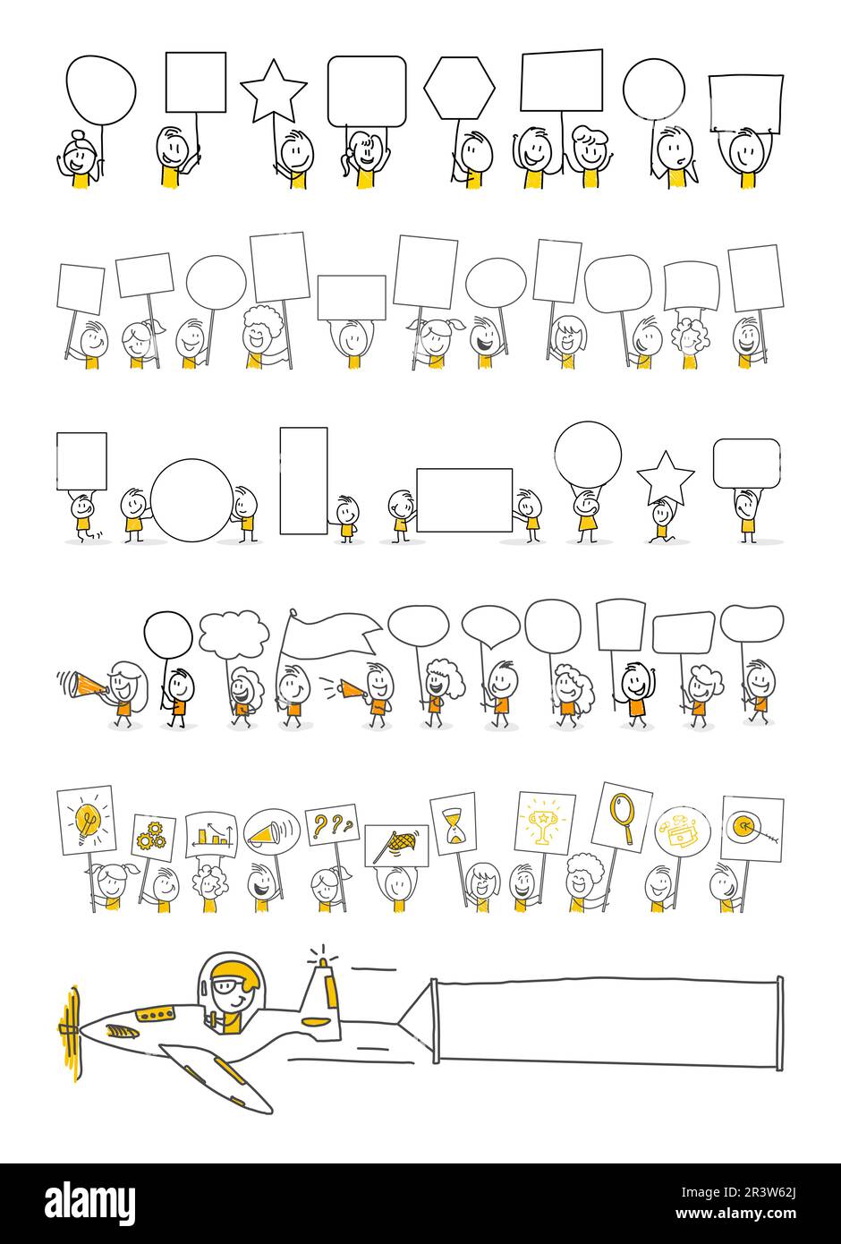 Stick figures. Empty banner set. Vector illustration of people holding ...
