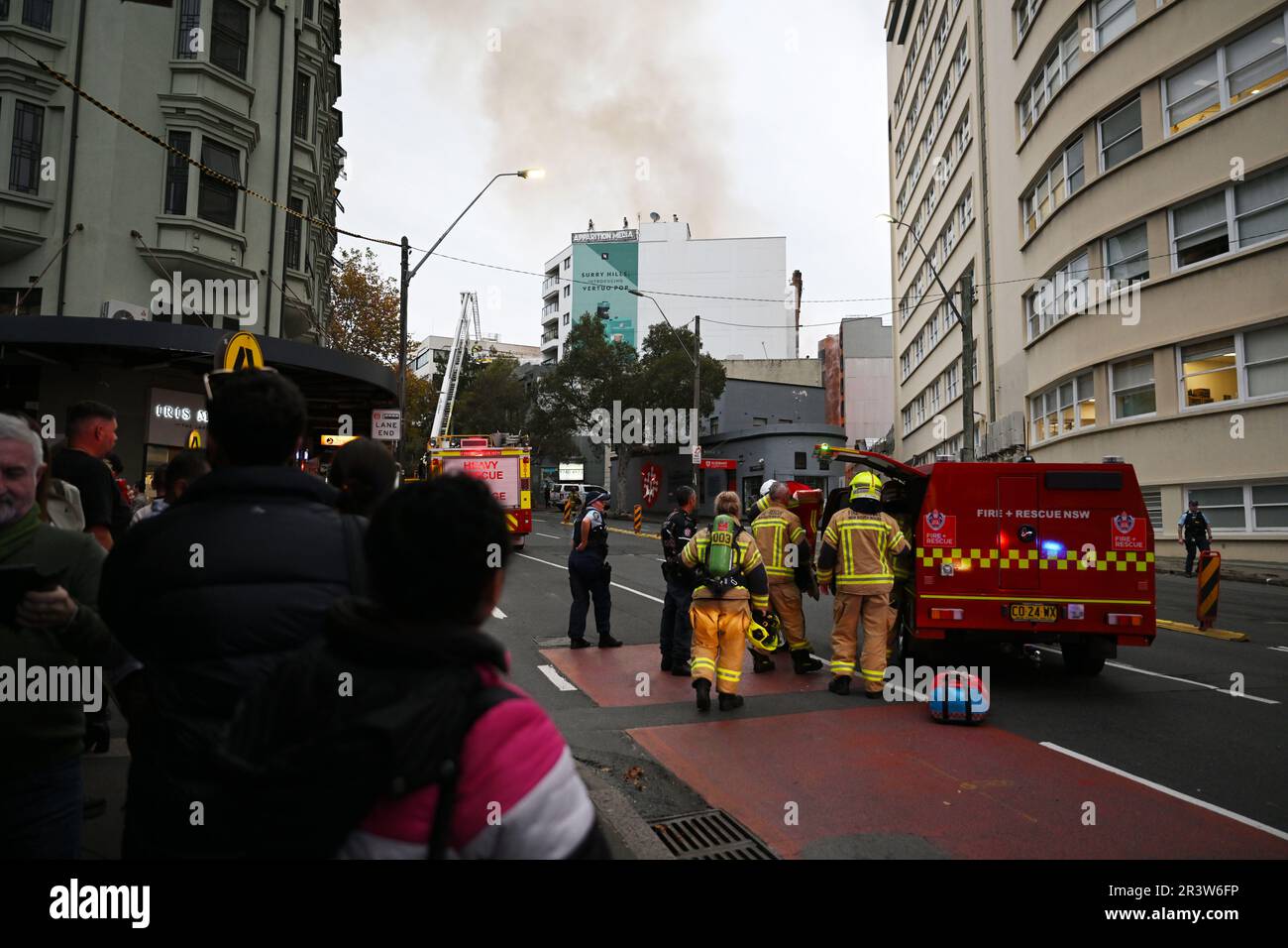 Emergency services at the scene of a building fire in the Central ...