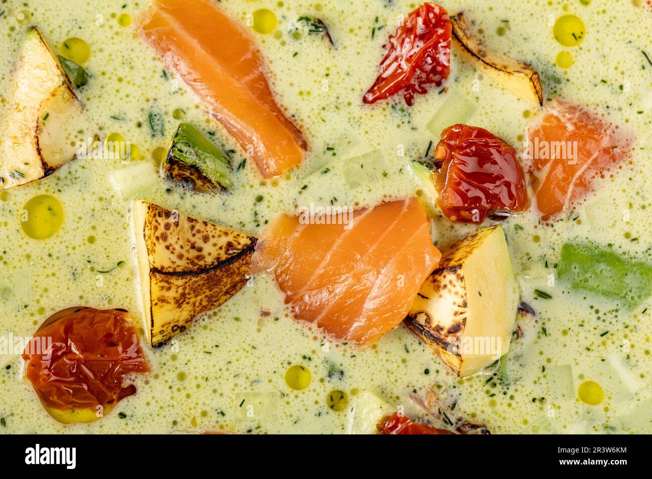 Salmon soup. Creamy hearty salmon fish soup. Clean eating, healthy and ...