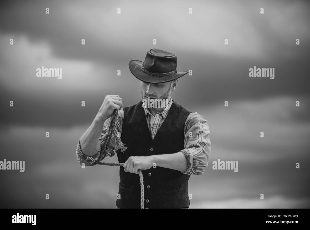 Guy cowboy. Owner of ranch. Farm worker and farming concept. Handsome ...