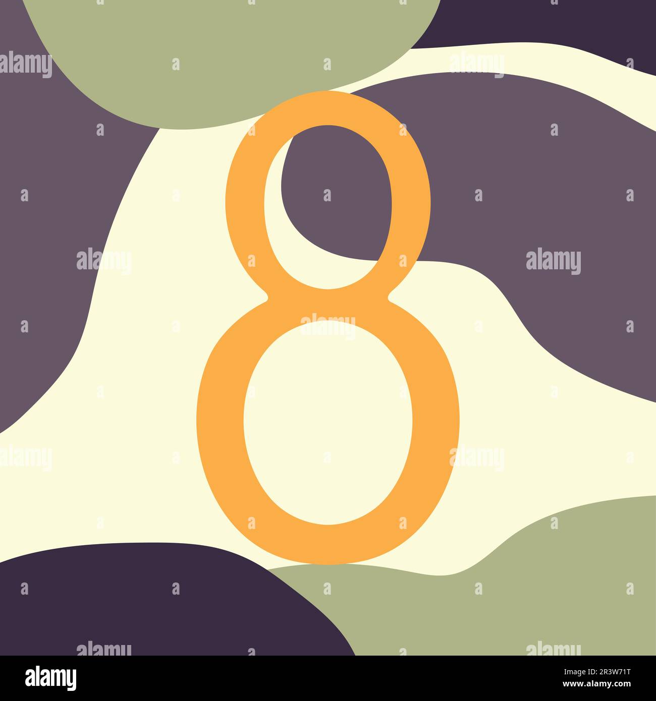 Hand drawn background with number eight and abstract shapes. Vector ...