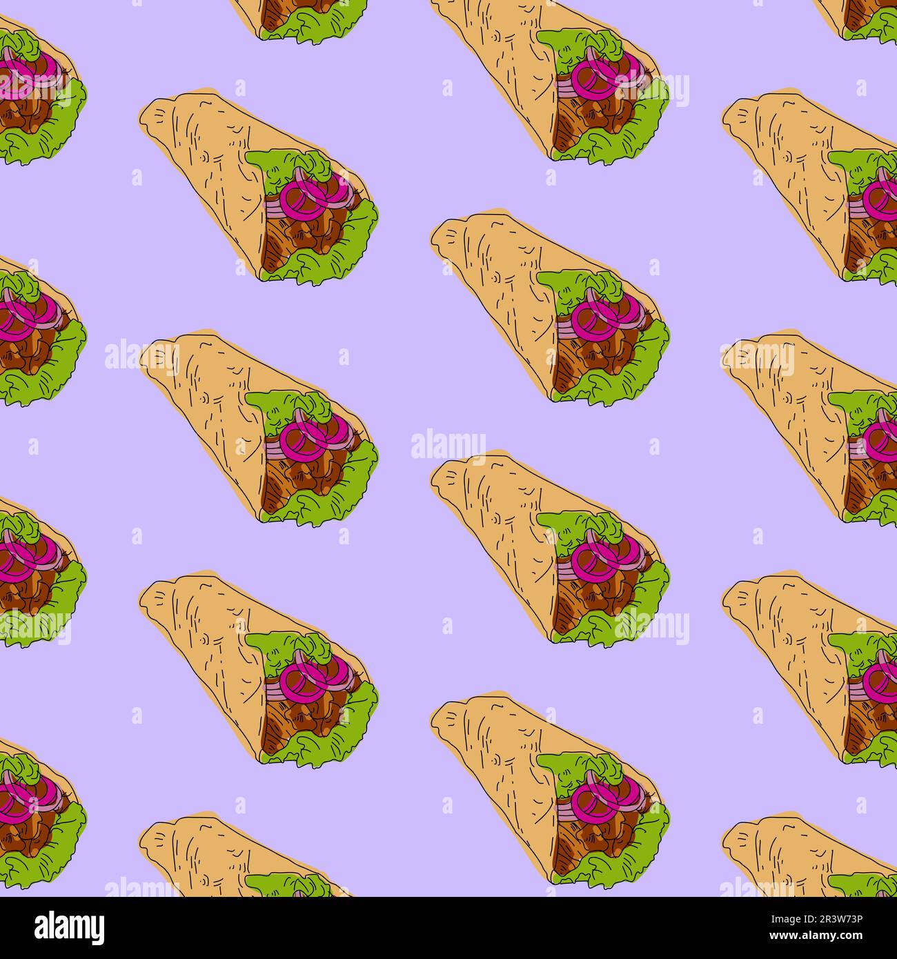 Shawarma Kebab pattern fast food. Seamless pattern. Concept of doner ...
