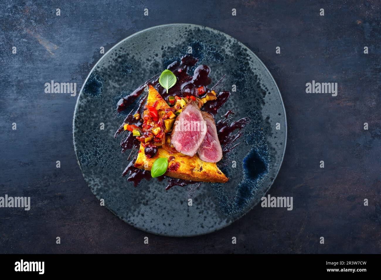 Traditional roasted Italian panettone tagliata di manzo with sliced ...