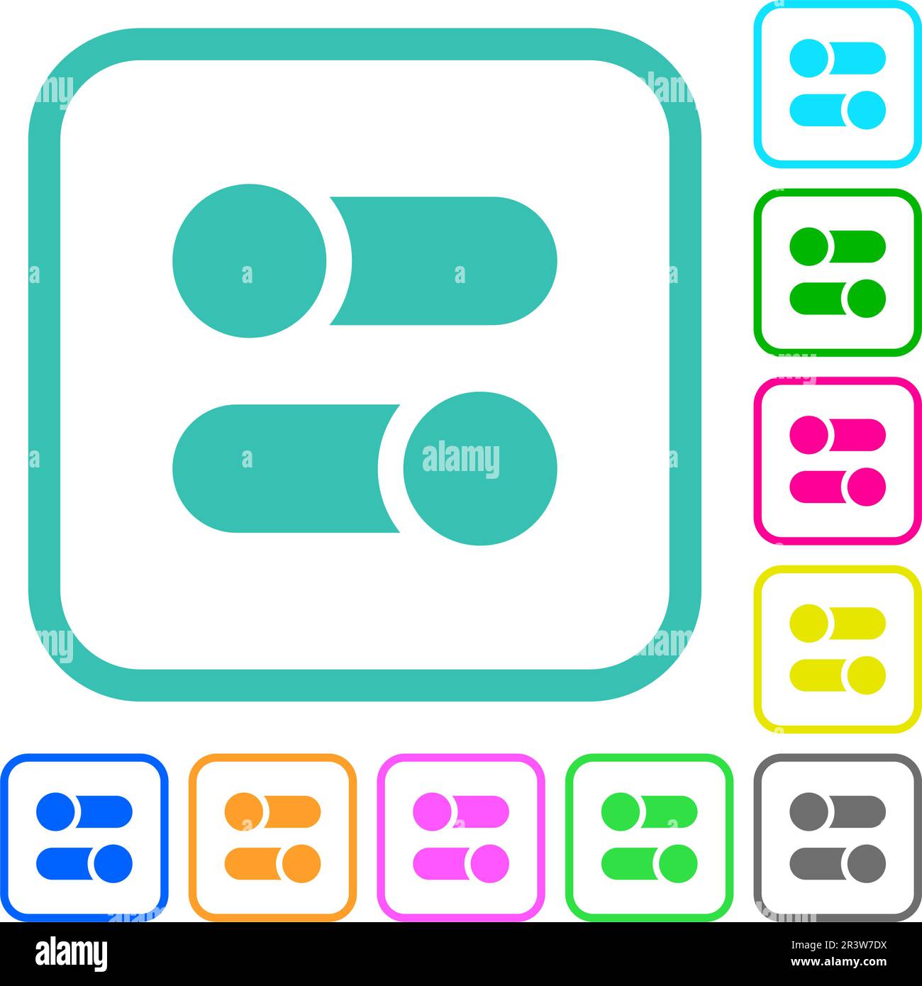 Horizontal Toggle Switches Solid Vivid Colored Flat Icons In Curved